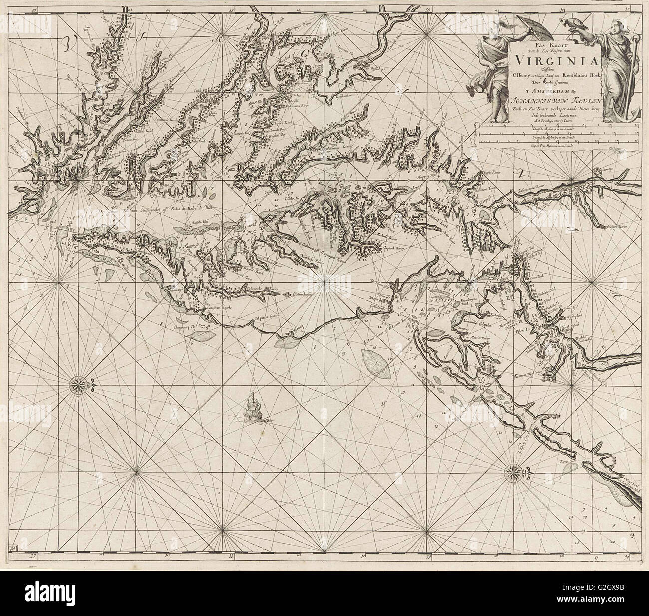 Sea chart of part of the coast of Virginia, Jan Luyken, Claes Jansz ...