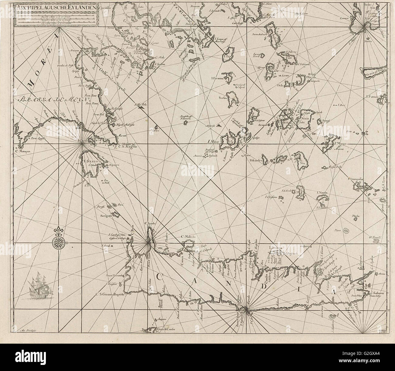 Sea chart of the southern part of the Aegean Crete, Anonymous, Johannes ...