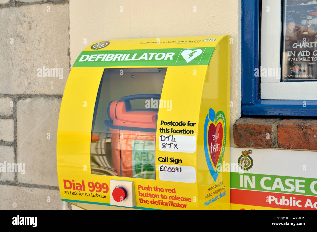 A public defibrillator on the seafront in Weymouth, Dorset Stock Photo ...