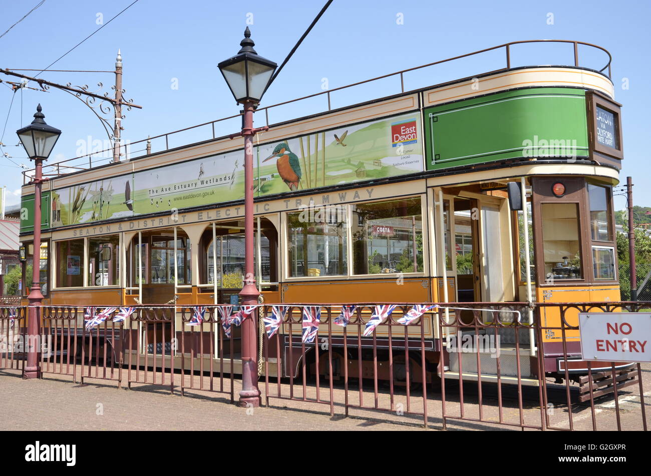 A replica tram at the Seaton terminus of the Seaton Tramway in Devon ...