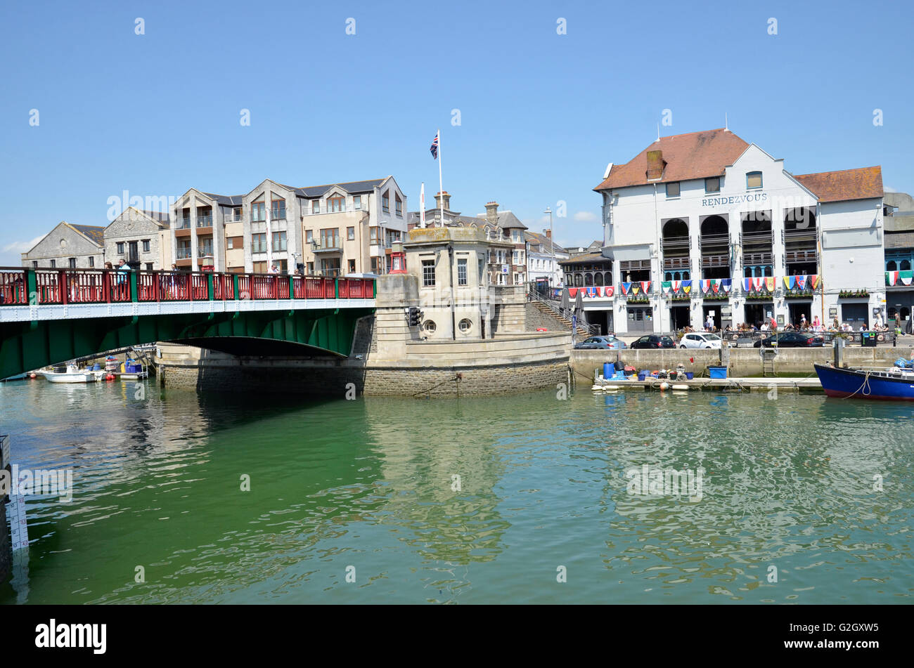 The Town bridge and part of the Custom House Quay in Weymouth, Dorset ...