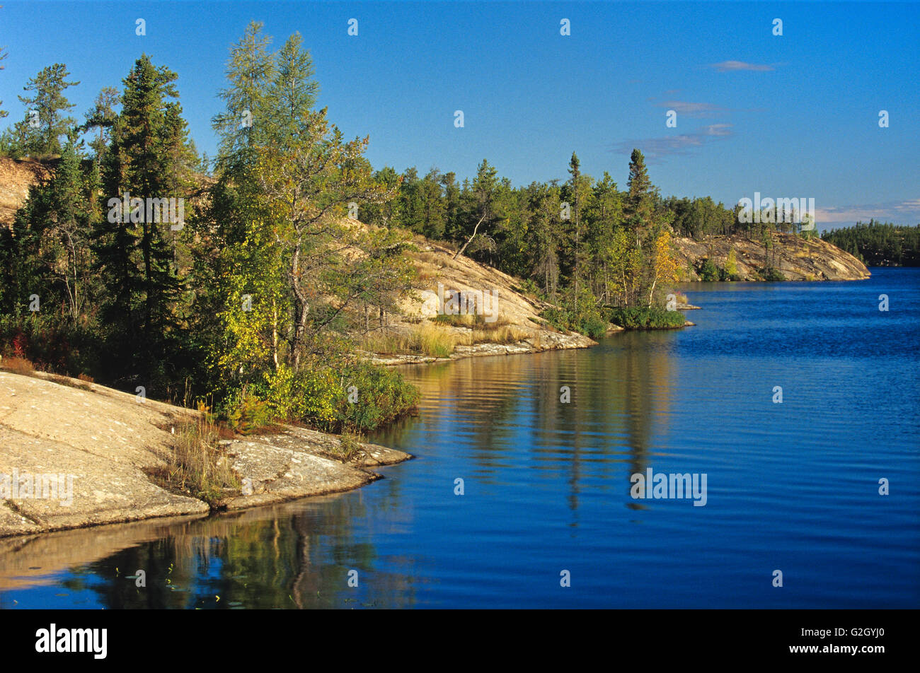 Boreal forest, lake and preCambrian Shield Yellowknife Highway ...