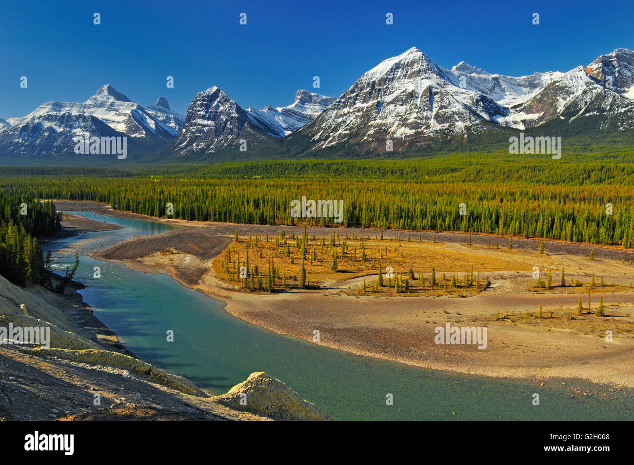 Athabasca River and the Canadian Rocky Mountains. From Athabasca ...