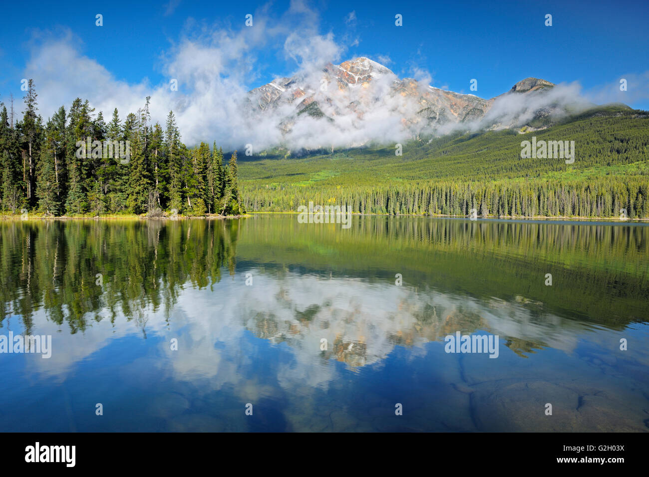 Pyramid Mountain reflected in Pyramid Lake Jasper National Park Alberta ...