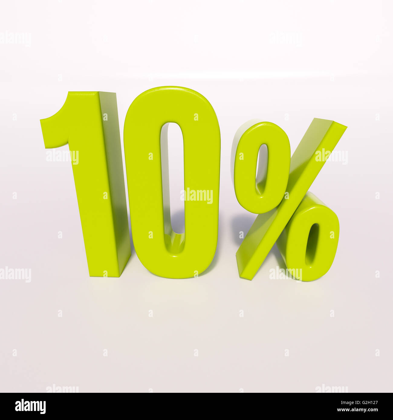 3d render: green 10 percent, percentage discount sign on white, 10 ...