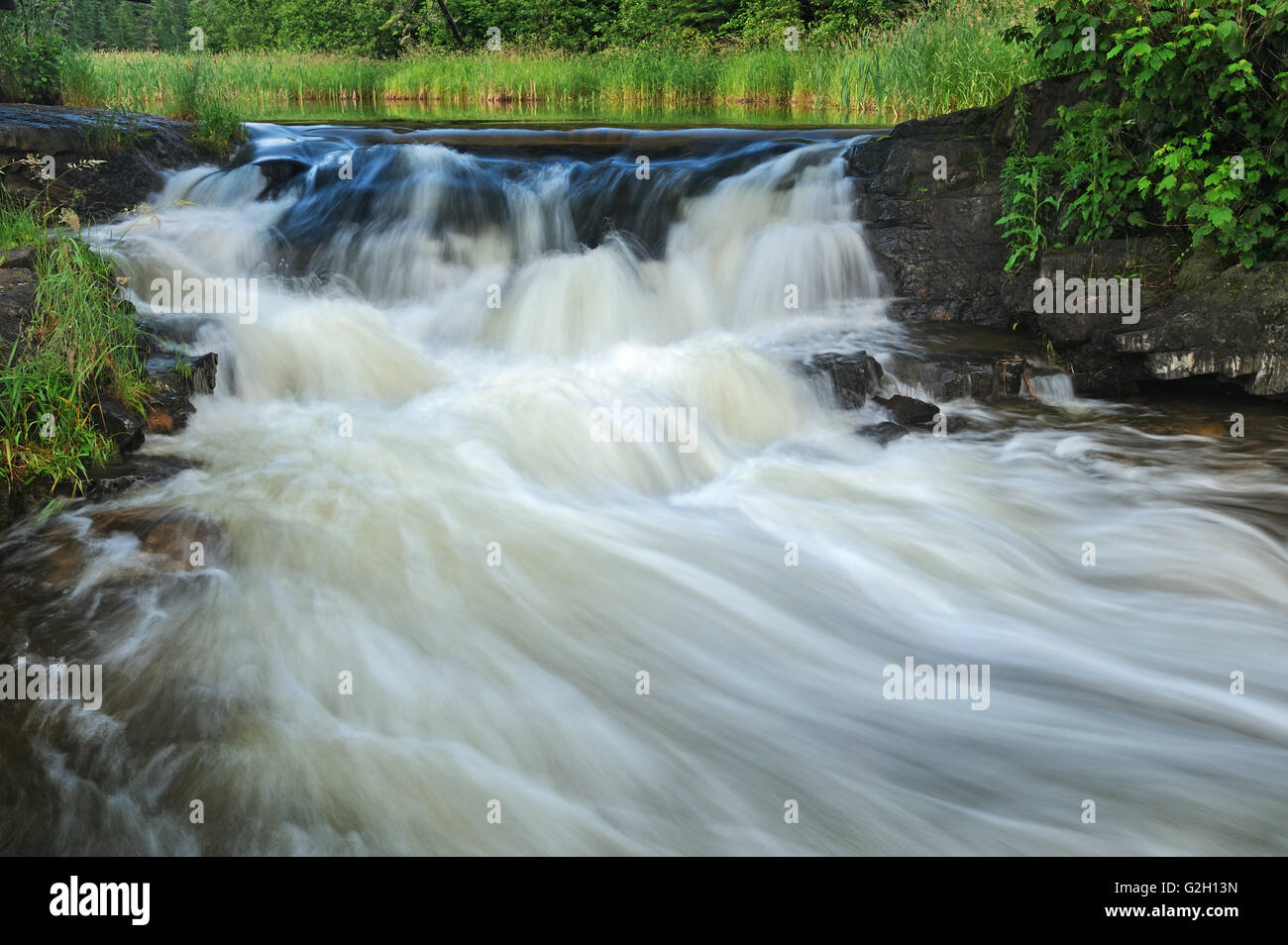 Rapids at outflow of Thunder Lake near Dryden Aaron Provincial Park ...