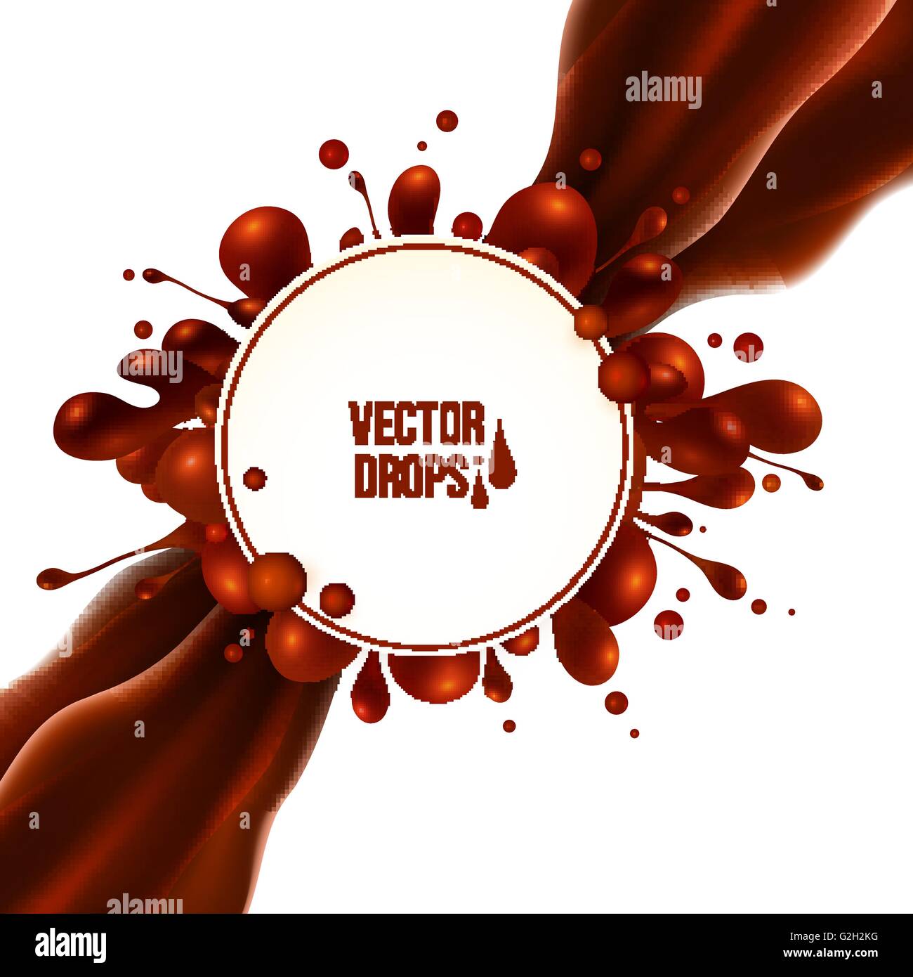 Vector diagonal chocolate flow with round drops splash and circle ...