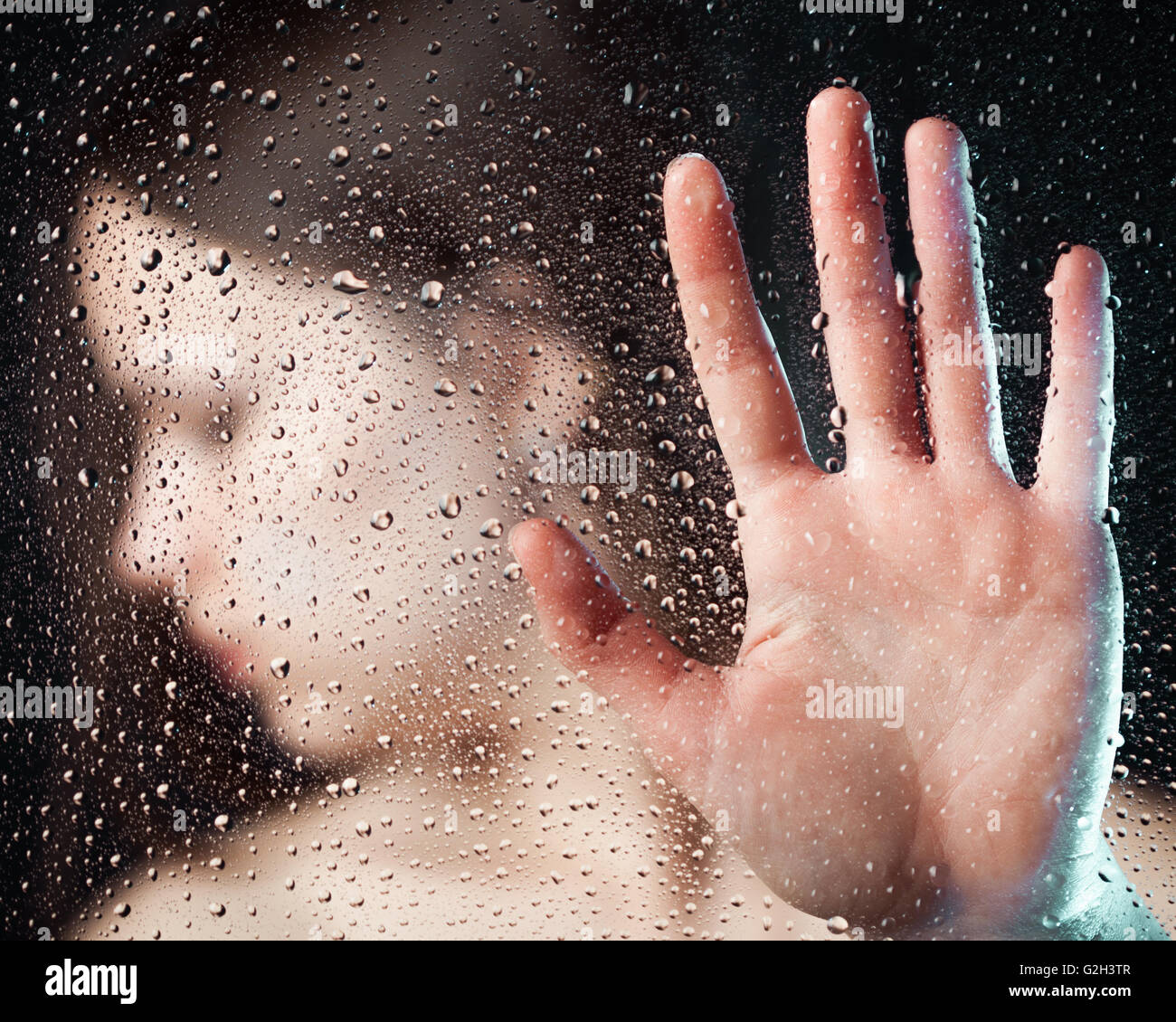 Horror woman behind glass, soft focus Stock Photo - Alamy