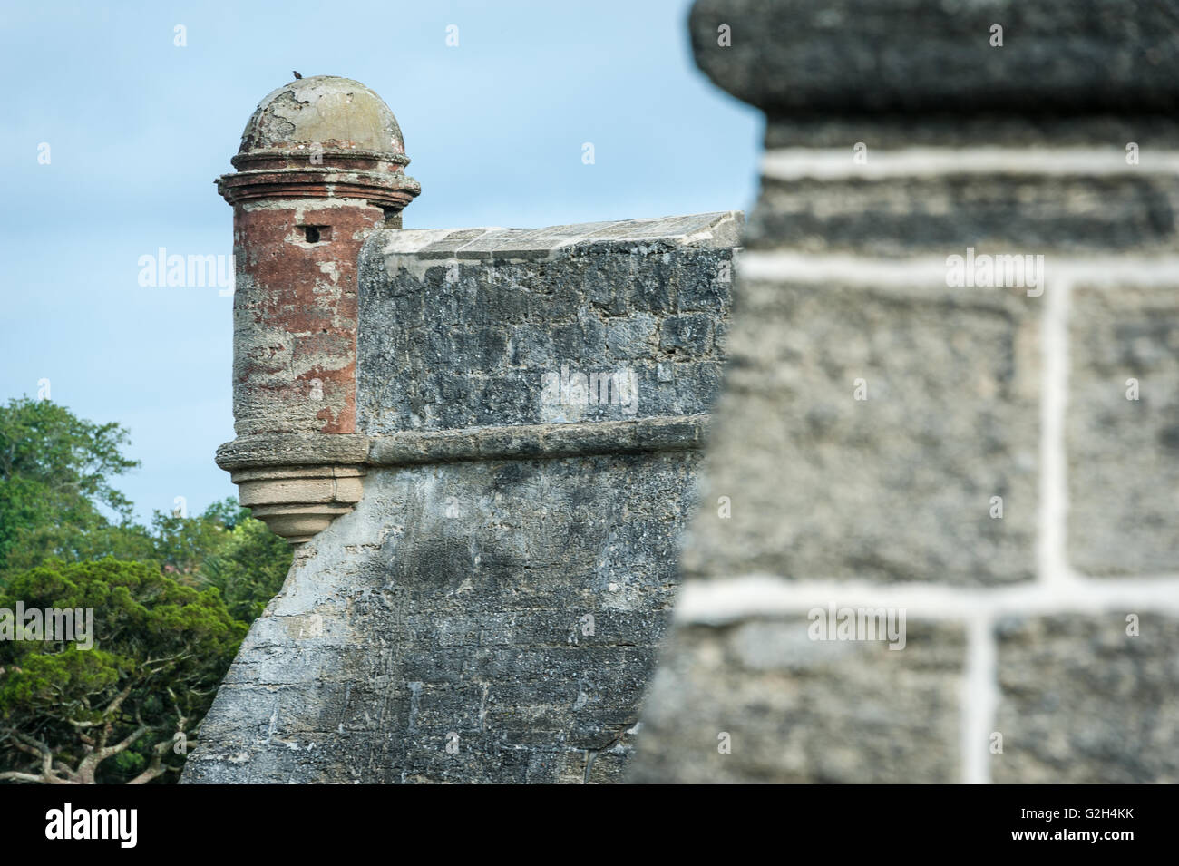 Coquina stone turret of the old Castillo de San Marcos fort in St ...