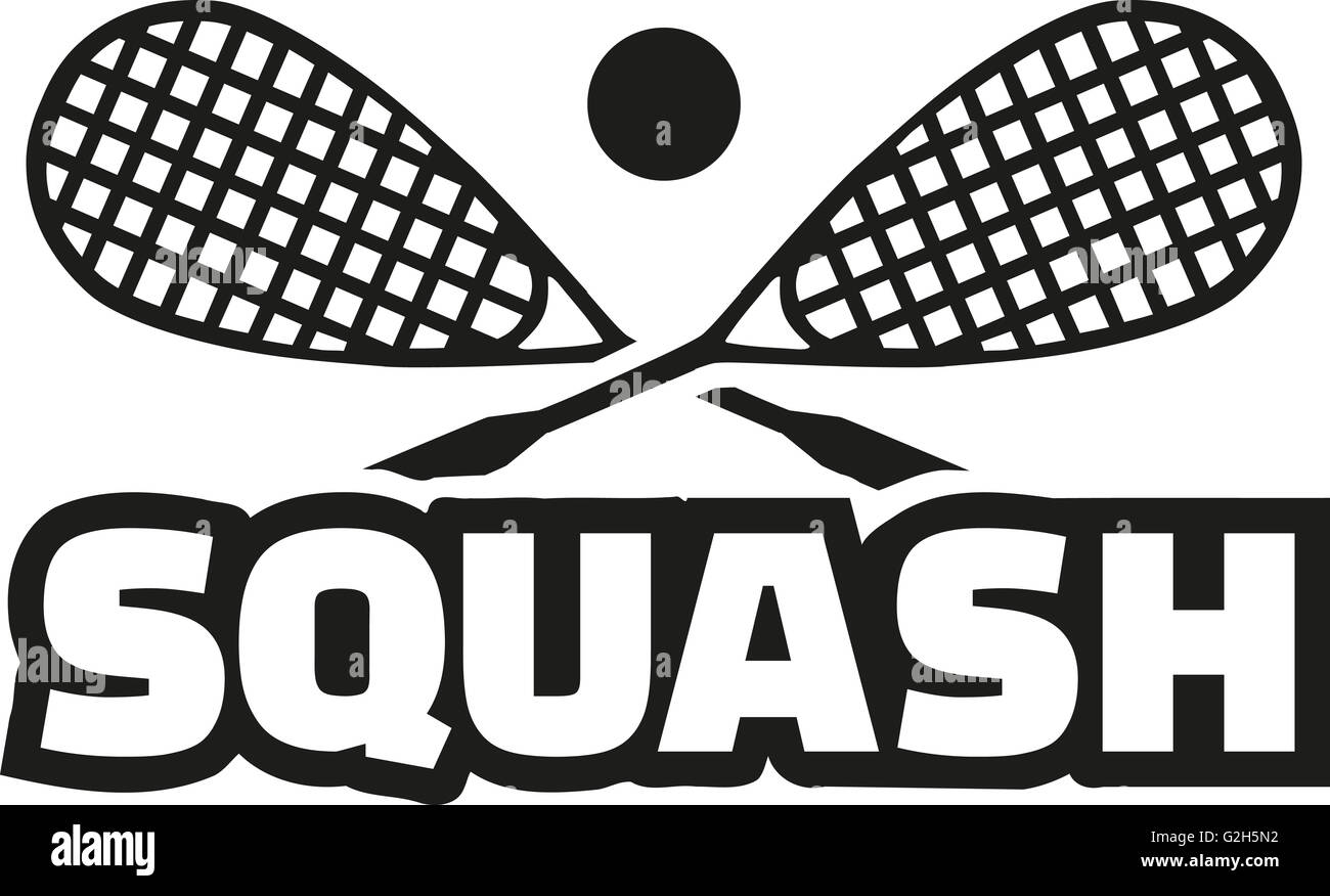 Squash word with crossed rackets Stock Photo - Alamy