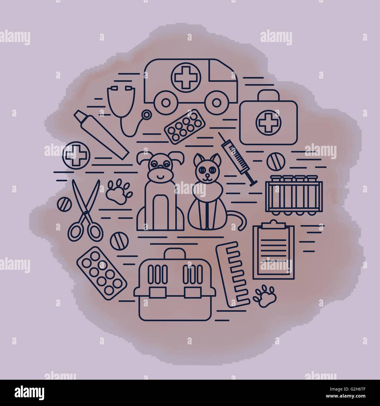 Veterinary pet health care animal medicine icons set isolated Stock ...