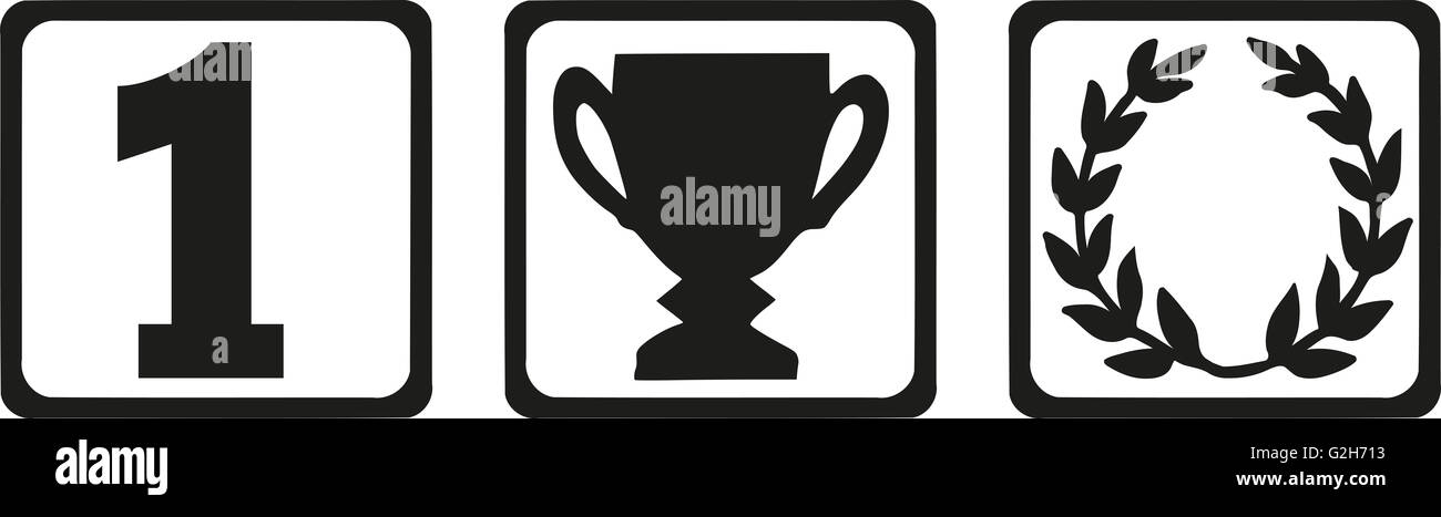 Winner icons - number one, trophy and laurel wreath Stock Photo - Alamy