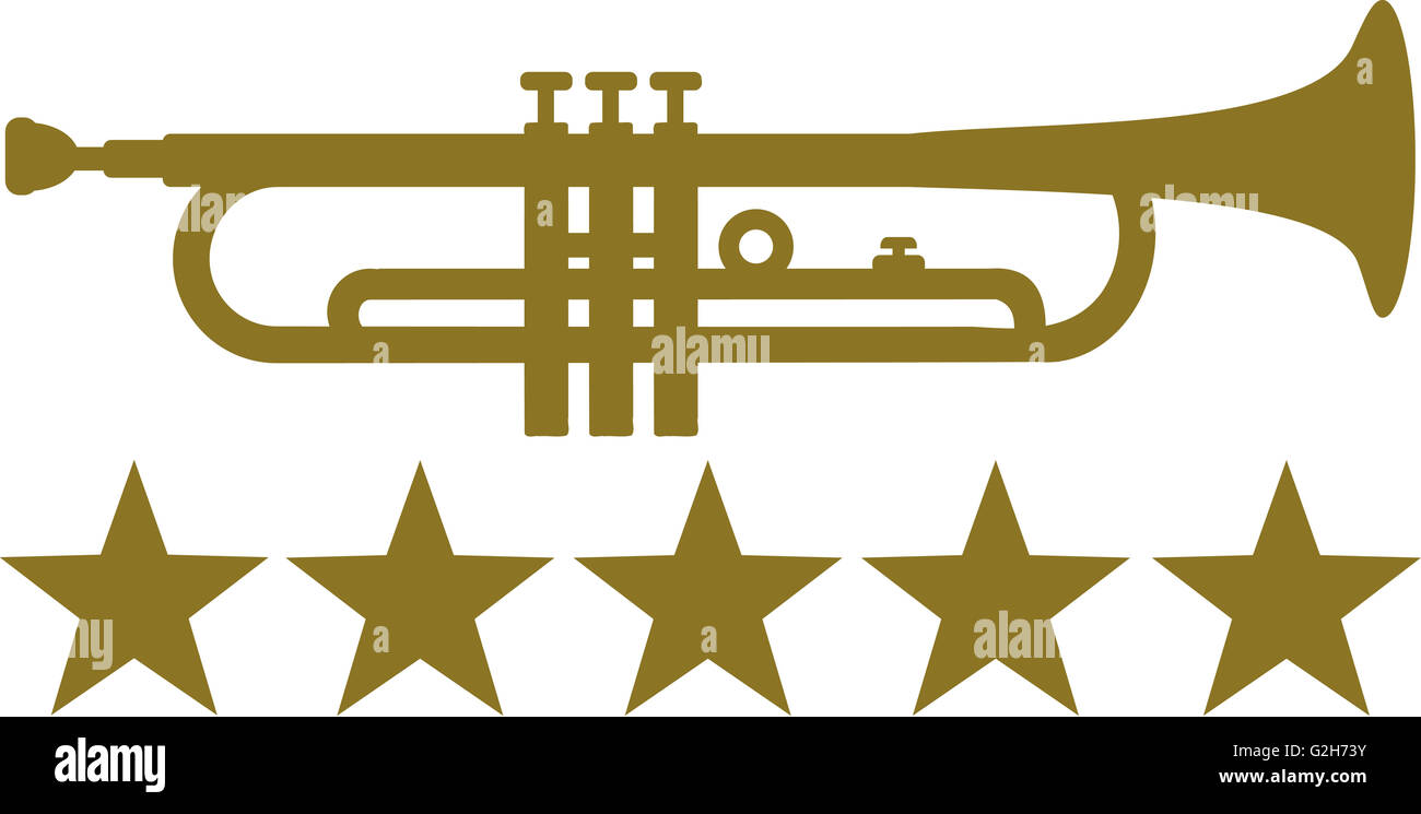 Trumpet with five golden stars Stock Photo - Alamy