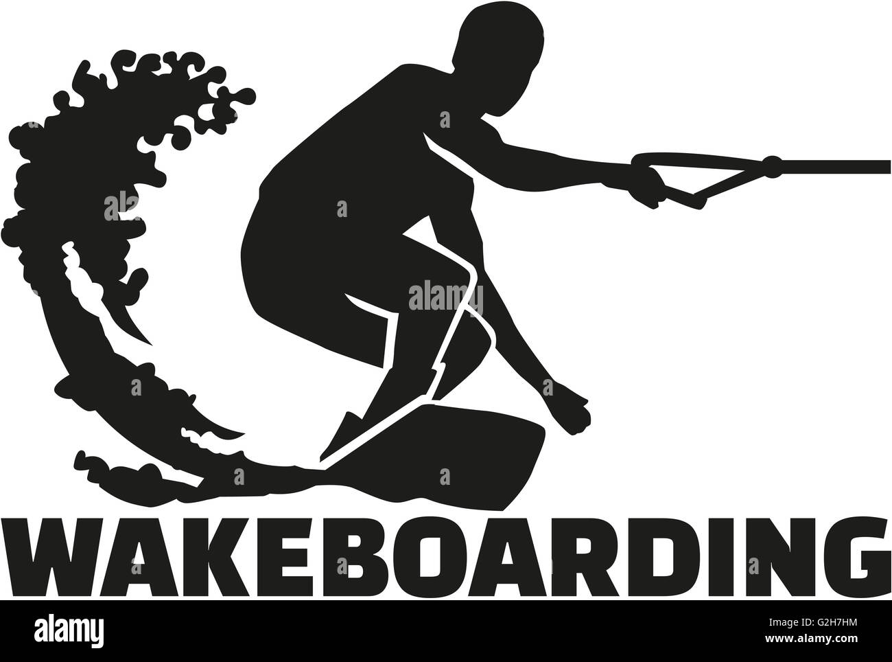 Wakeboarding word with boarder silhouette Stock Photo - Alamy