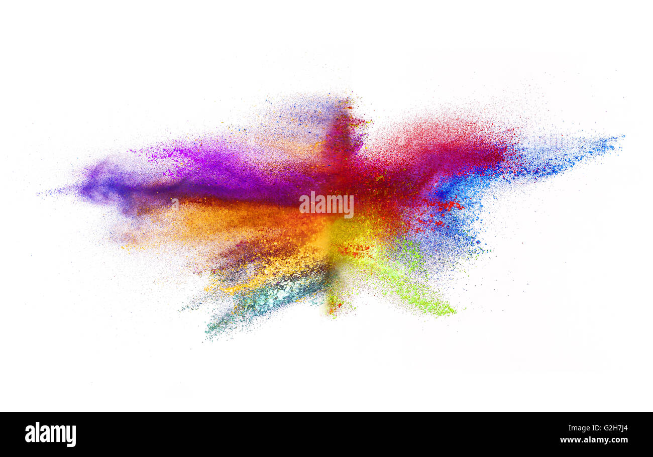 Colored exploding powder isolated on white background Stock Photo - Alamy