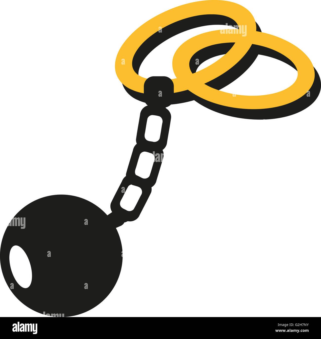 Weddings rings with shackle and iron ball prison Stock Photo - Alamy