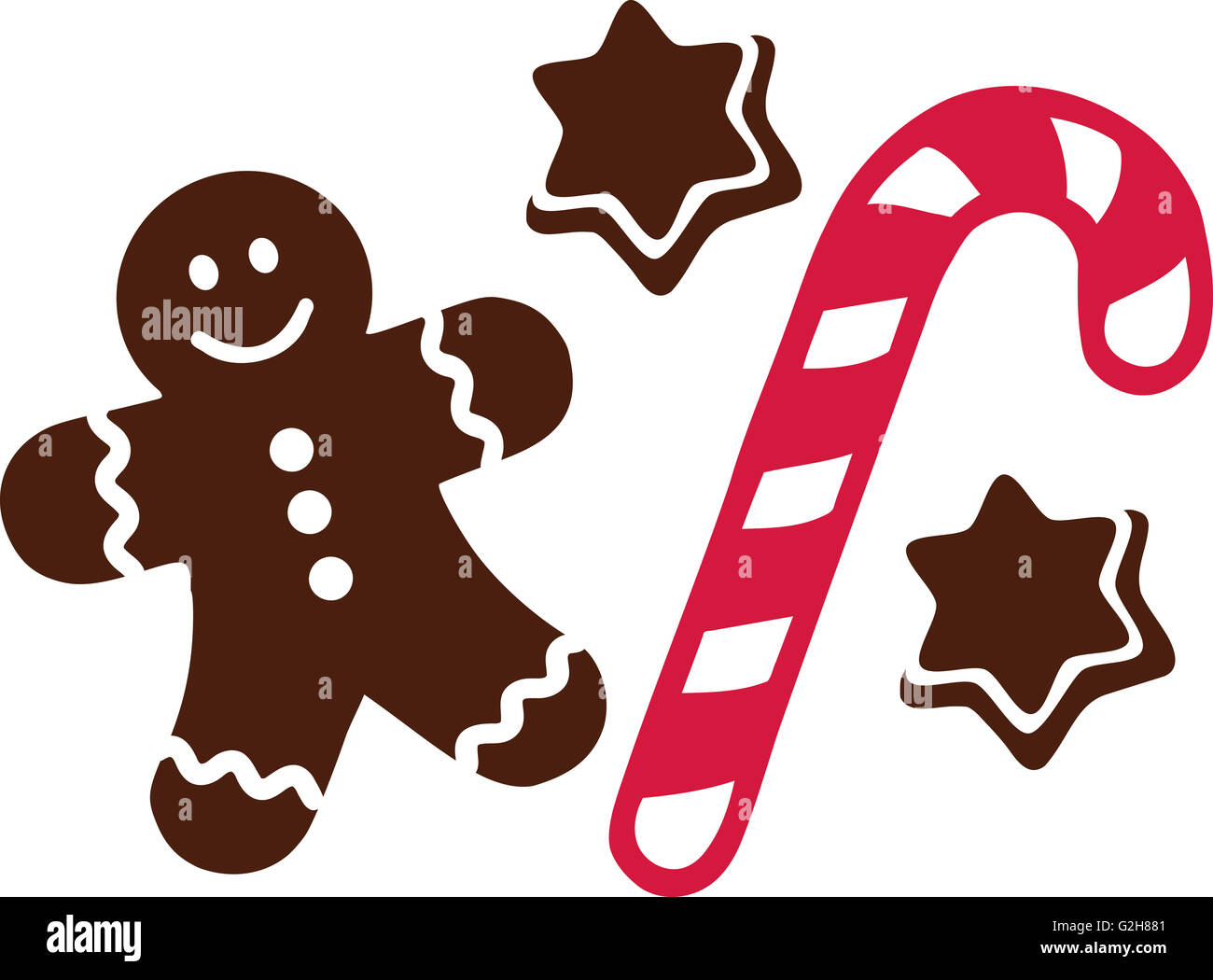 Candy cane with gingerbread man and cookies Stock Photo - Alamy