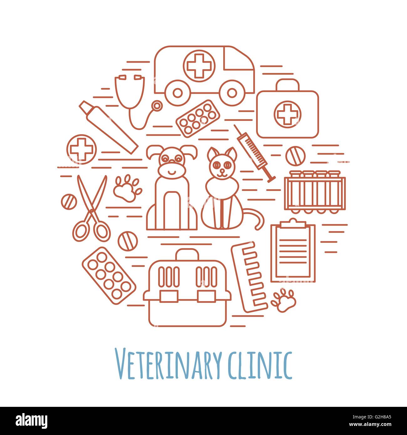 Veterinary pet health care animal medicine icons set isolated Stock ...