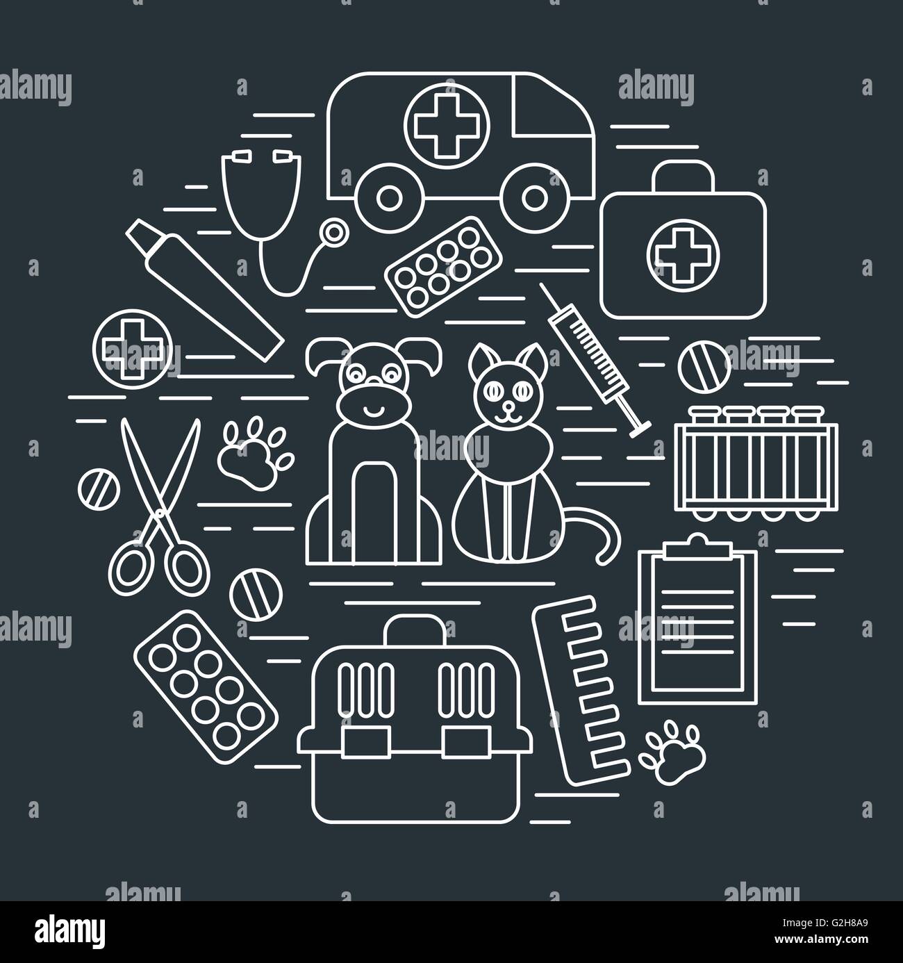 Veterinary pet health care animal medicine icons set isolated Stock ...