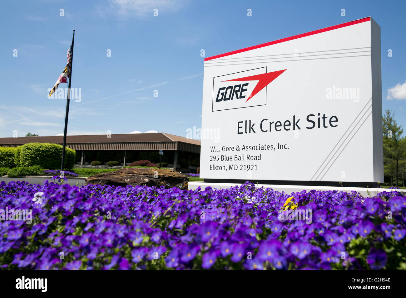 A logo sign outside of a facility occupied by W. L. Gore & Associates ...
