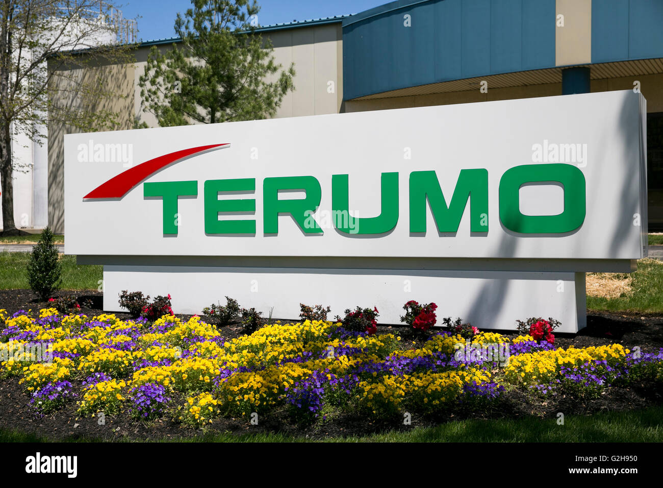 A logo sign outside of a facility occupied by the Terumo Corporation in ...