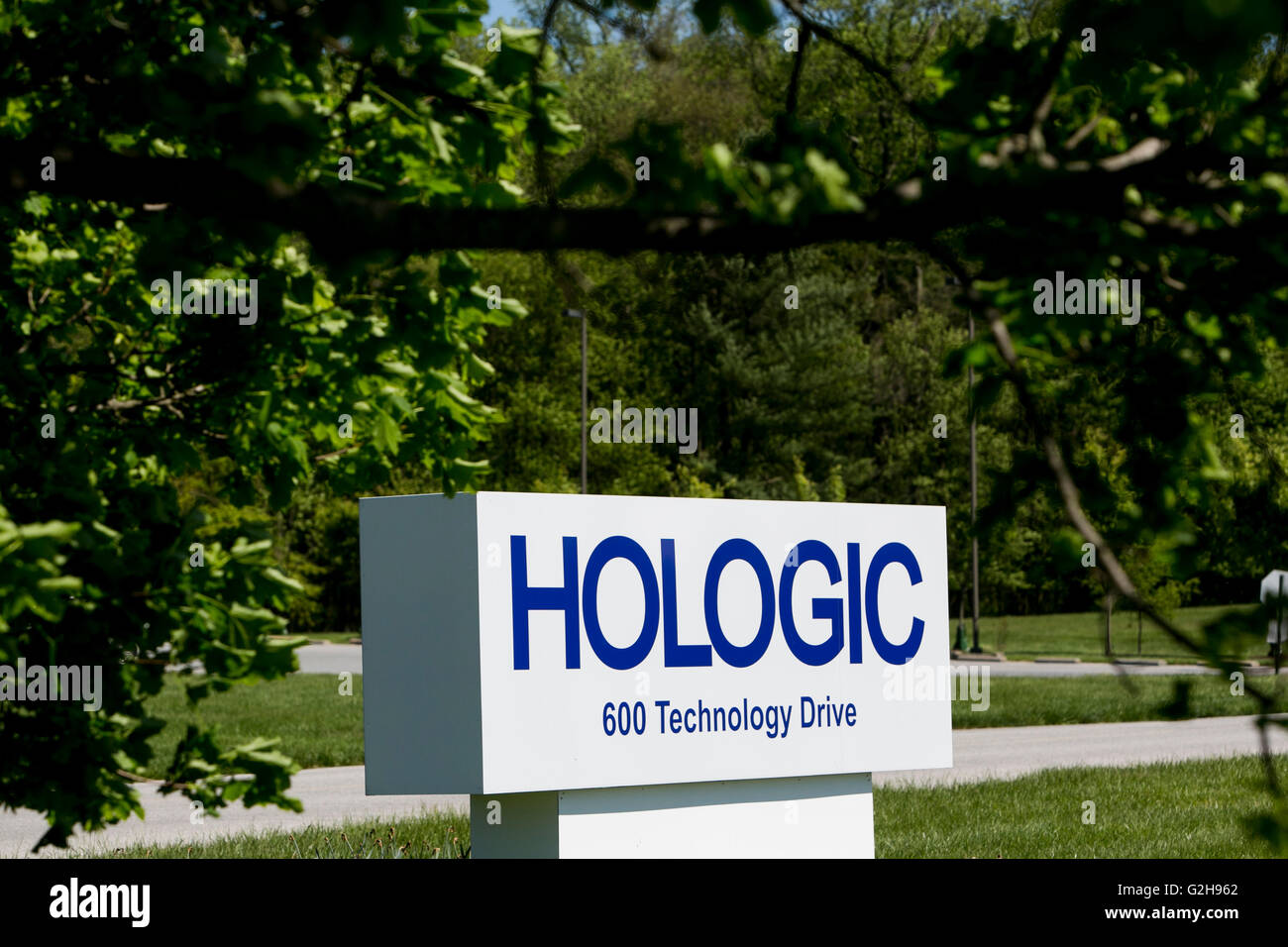 A logo sign outside of a facility occupied by the Hologic Corporation ...