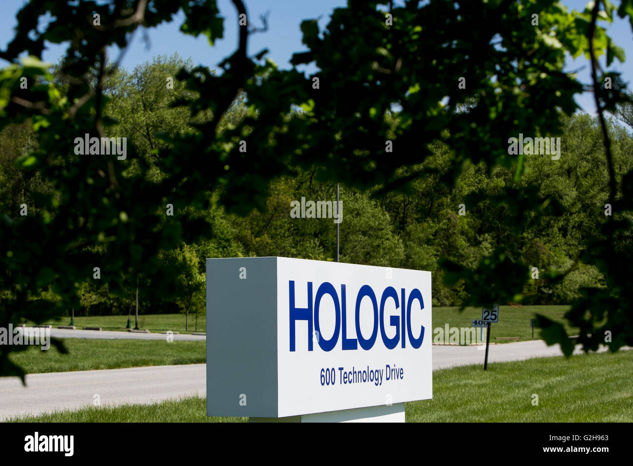 A logo sign outside of a facility occupied by the Hologic Corporation ...