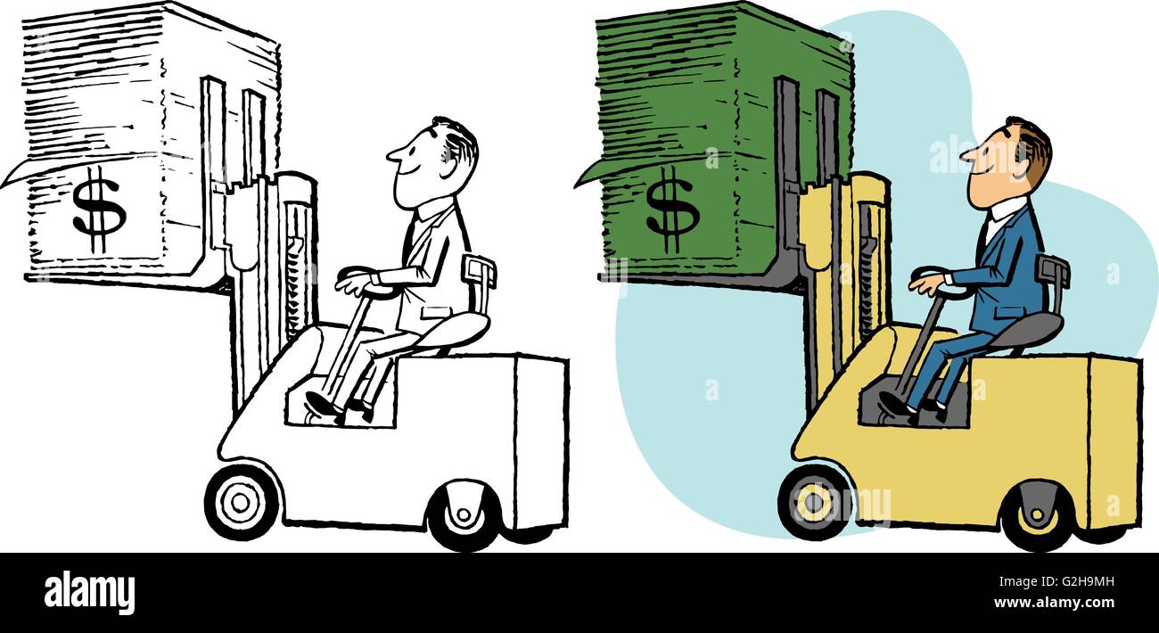 A man lifts a huge pile of cash with a forklift Stock Vector Image ...