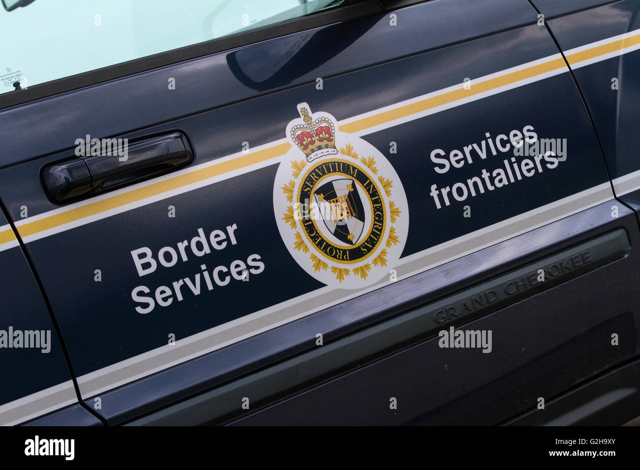 Canada Border Services Agency's logo on a patrol car, in Trenton, Ont ...