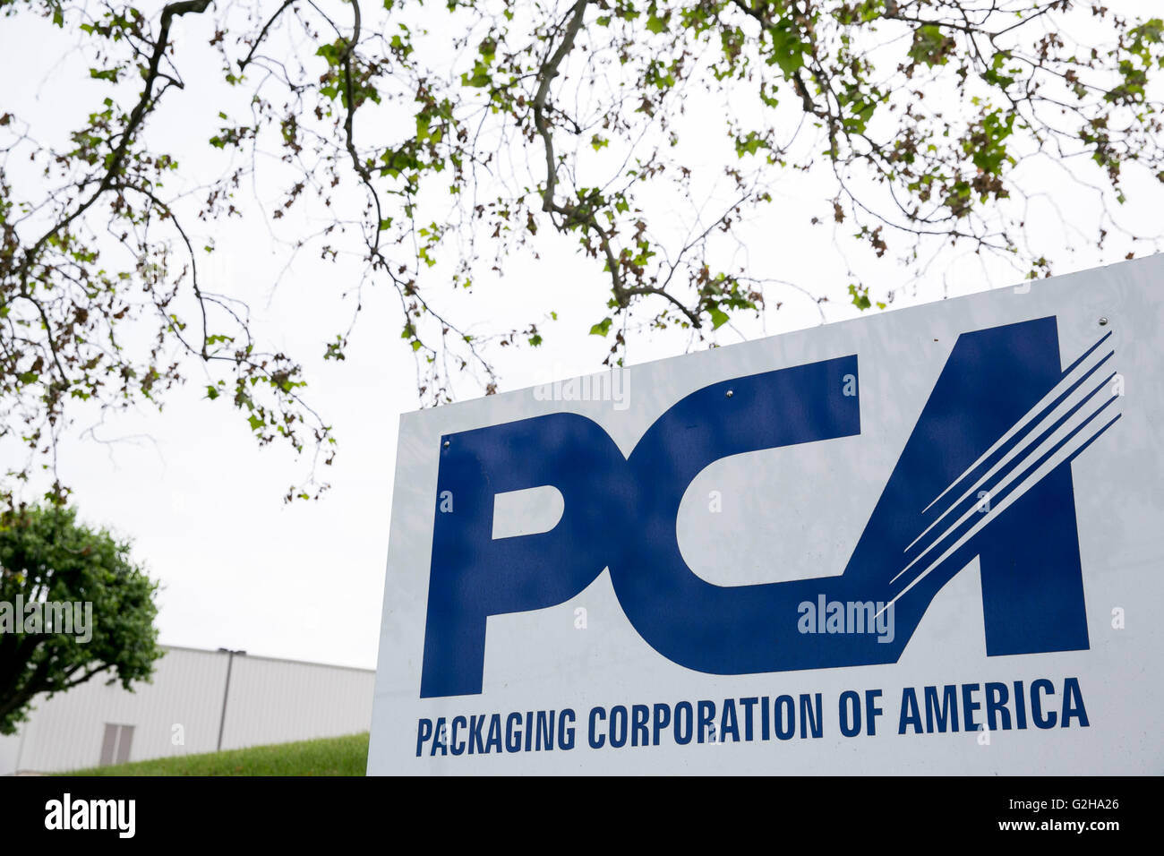 A logo sign outside of a facility occupied by the Packaging Corporation ...