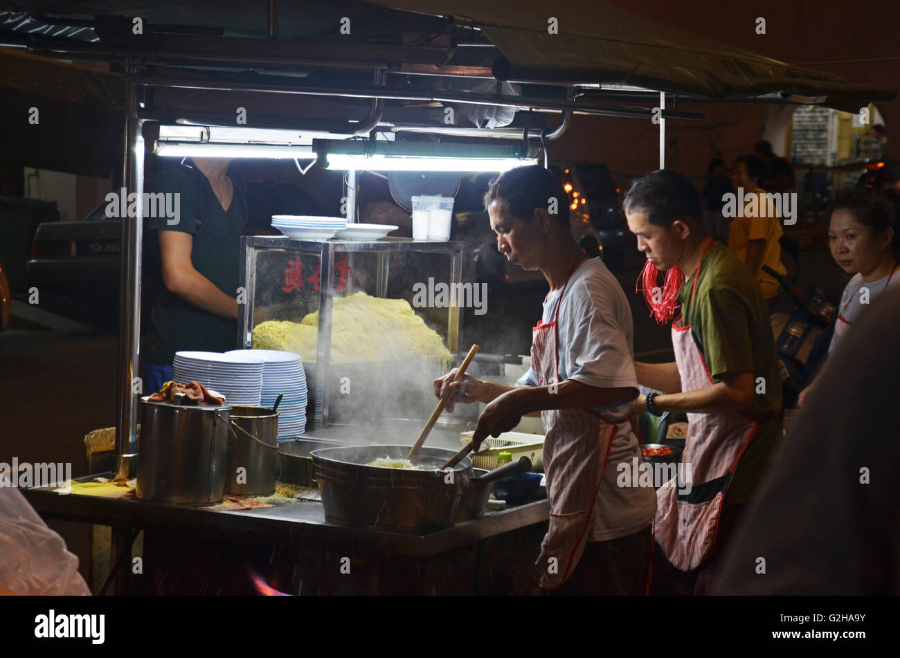 Noodle cart in the night noodle market in George Town, Penang, Malaysia ...