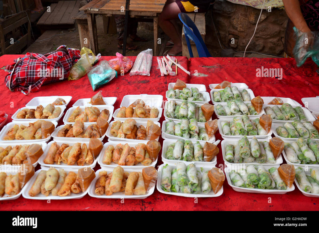 Fresh Vegetable Rice Sheet Roll or Spring rolls with vegetables laos ...