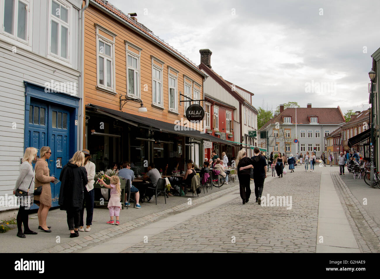 People on the streets of Bakklandet in Trondheim, Norway Stock Photo ...