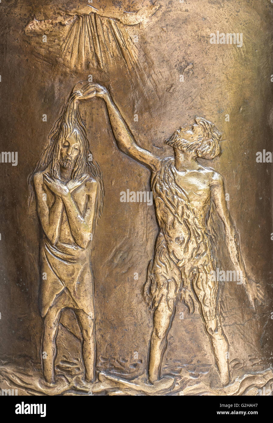 Copper bas-relief depicting the baptism of Jesus by John the Baptist ...