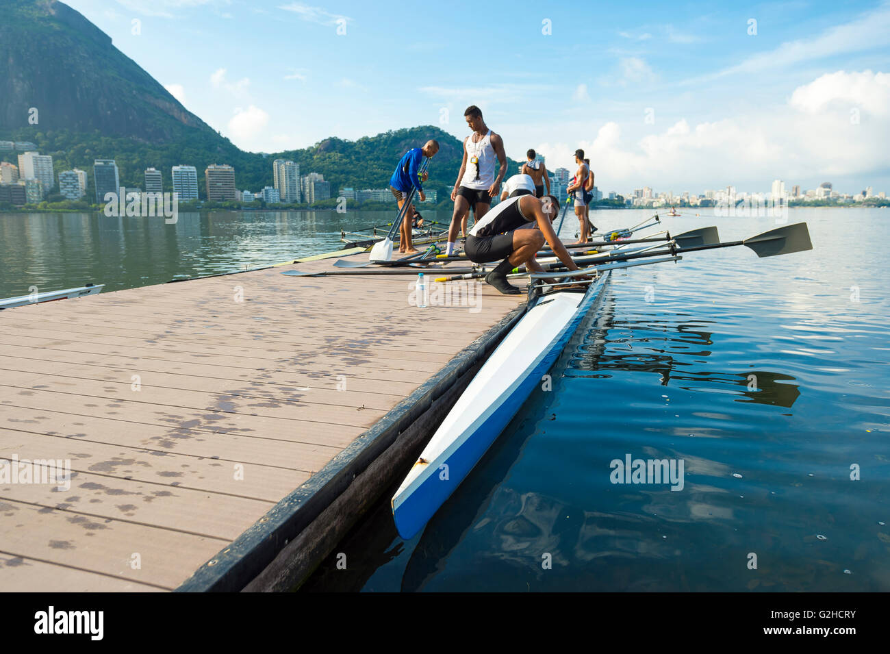 RIO DE JANEIRO - APRIL 1, 2016: Brazilian rowers prepare their boats ...