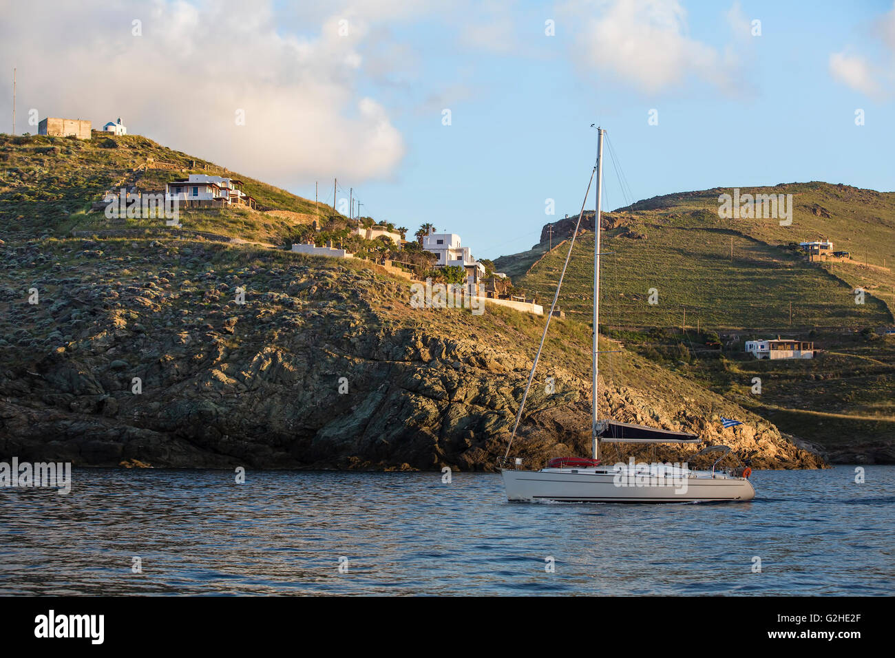 Yacht with a deflated sails near the Greek coast Stock Photo - Alamy