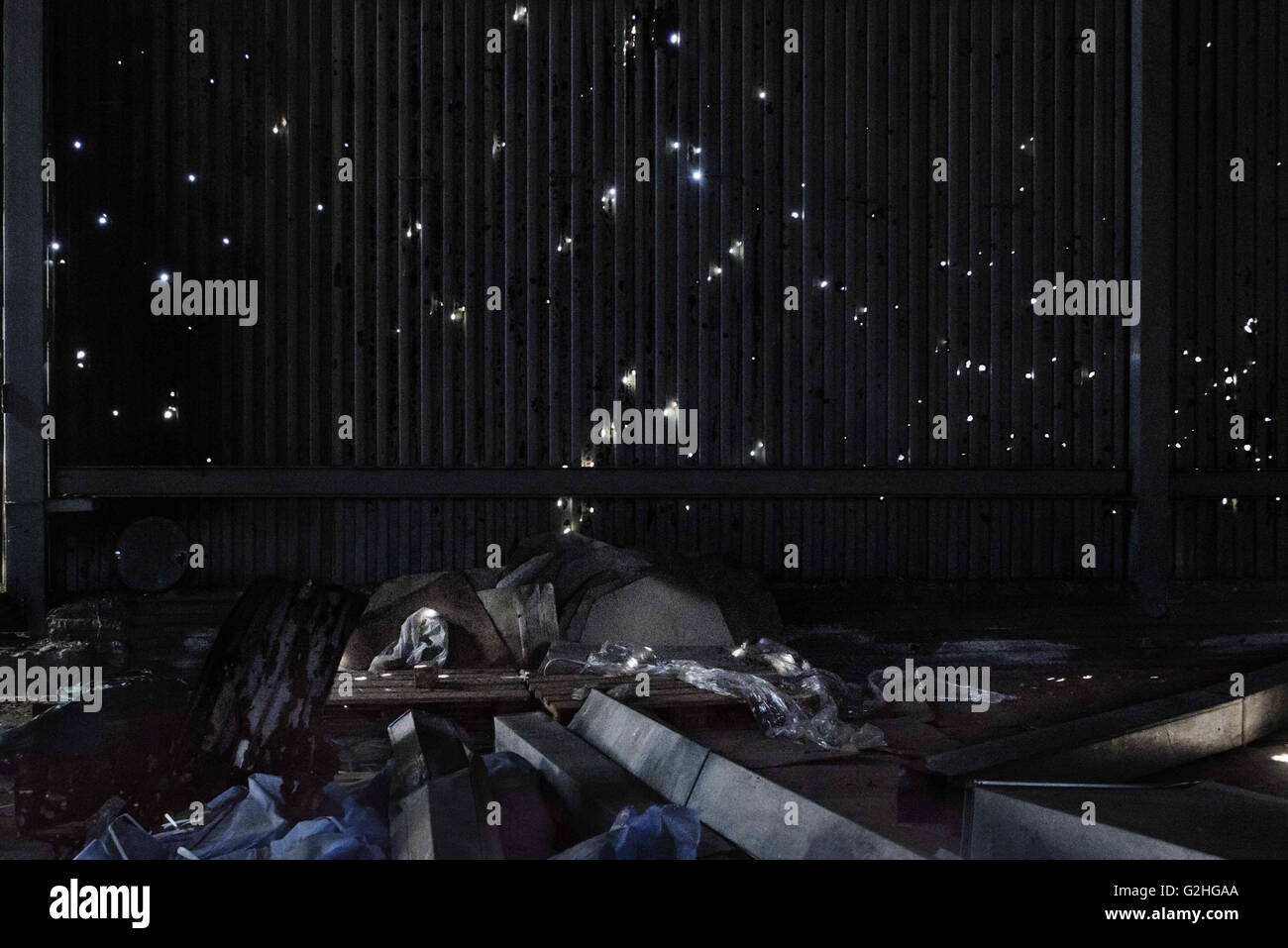 Avdiivka, Ukraine. 9th Mar, 2016. Shrapnel damage to a warehouse in ...