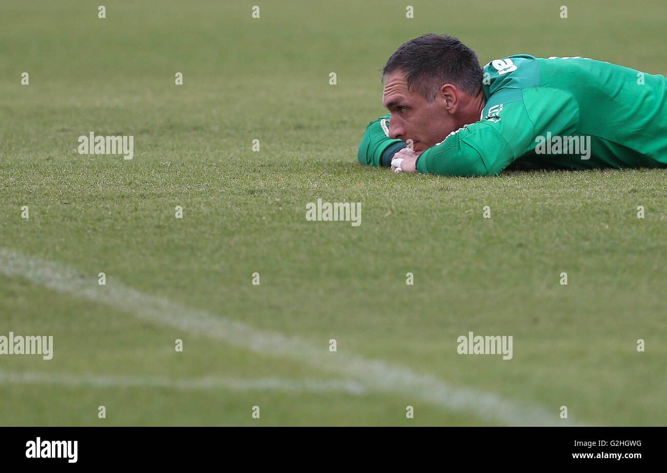SAO PAULO, Brazil - 30/05/2016: TRAINING OF TREES - The goalkeeper ...
