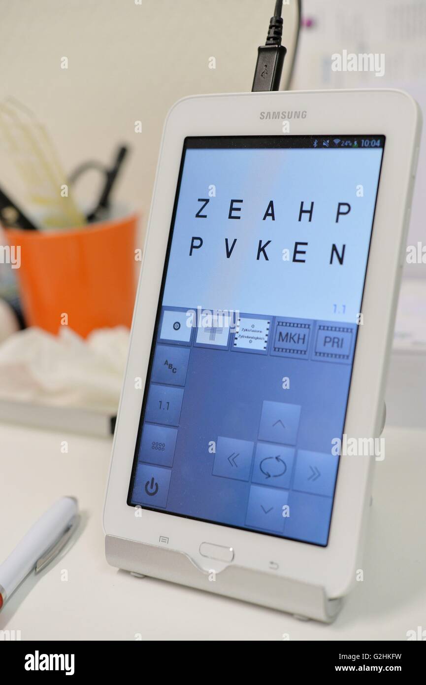 Device for an eyesight test at the optrician, Germany, 30. May 2016 ...