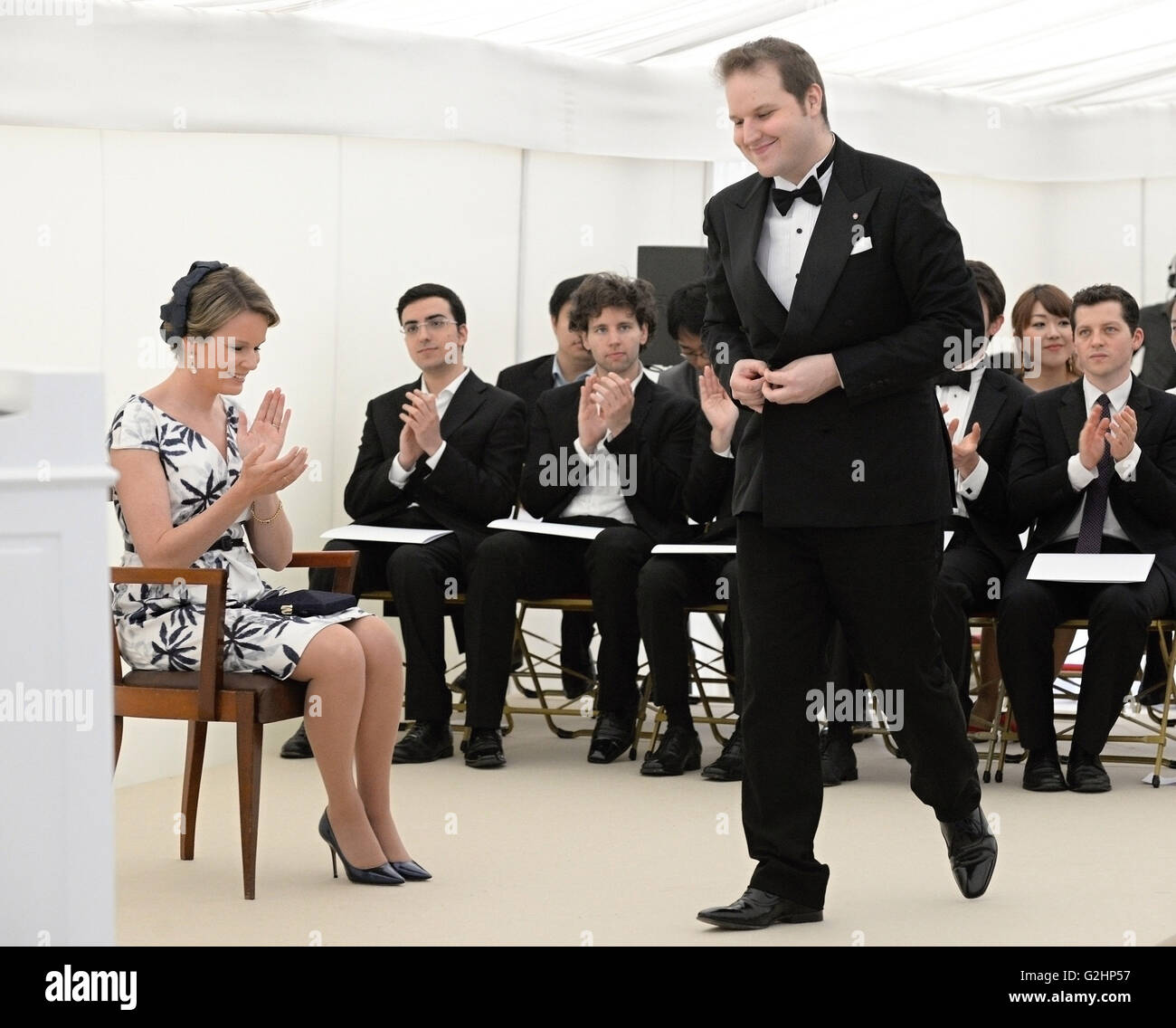 Brussels, Belgium. 31st May, 2016. Czech pianist Lukas Vondracek (right ...