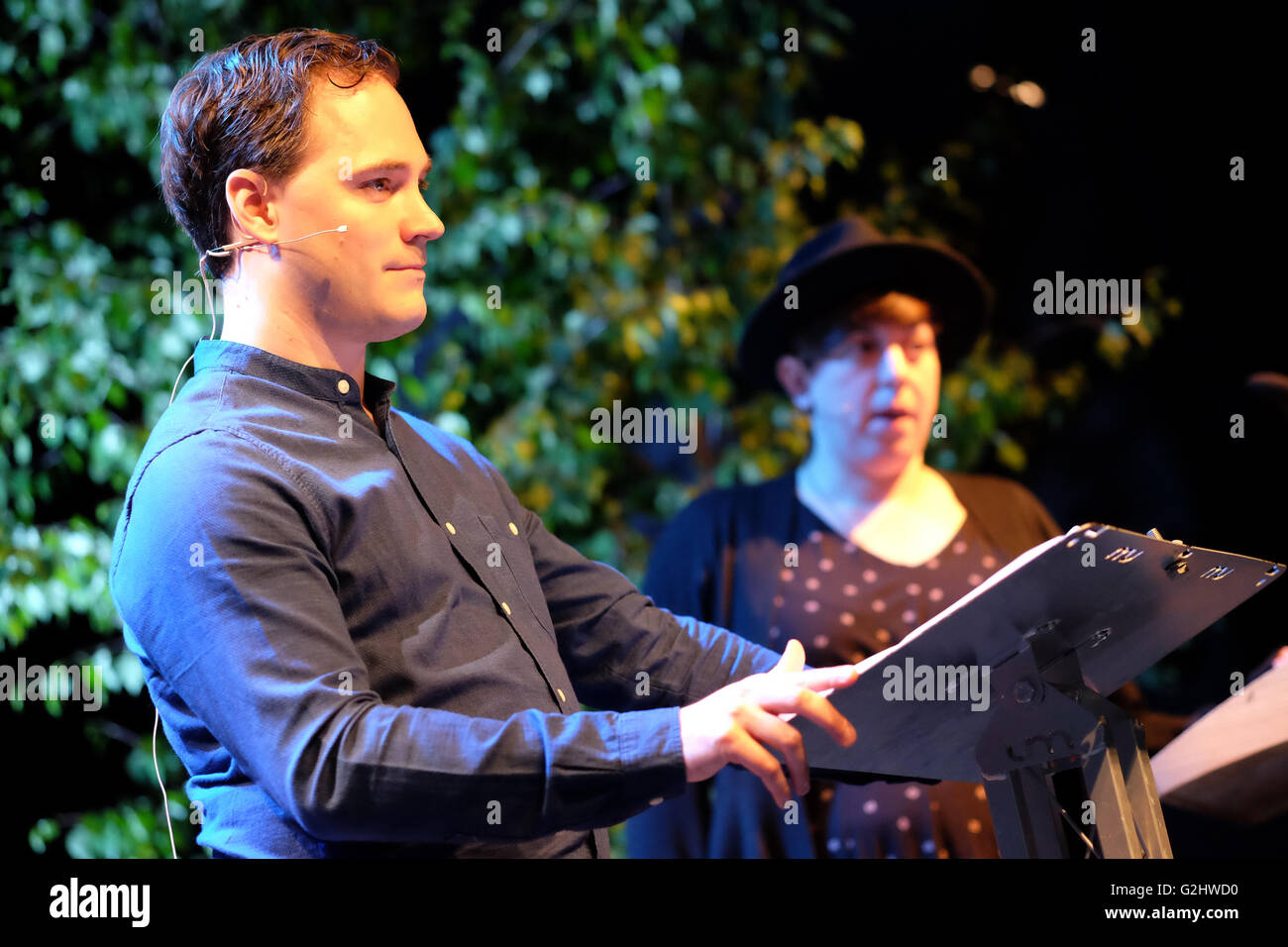 Hay Festival, Wales, UK - June 2016 - Nicolas Lemay-Hebert ( foreground ...