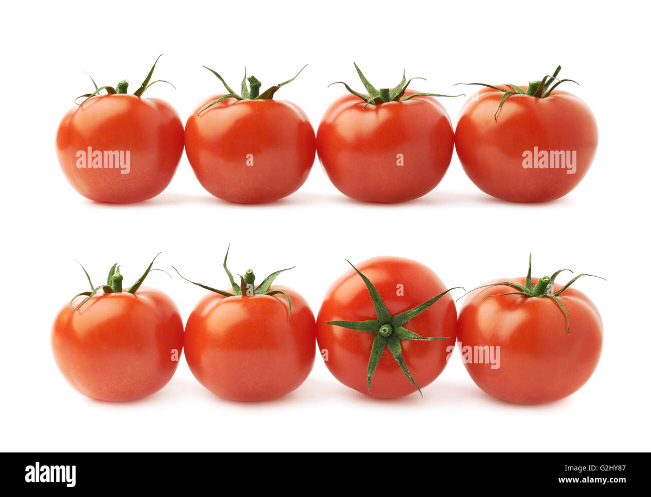 Four tomatoes in a line isolated Stock Photo - Alamy