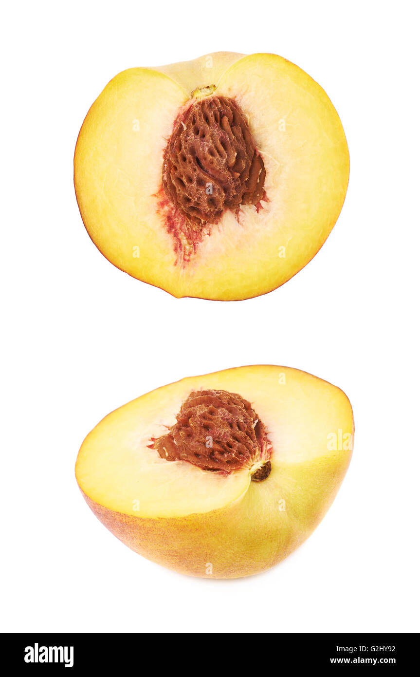 Half of a peach fruit isolated Stock Photo - Alamy