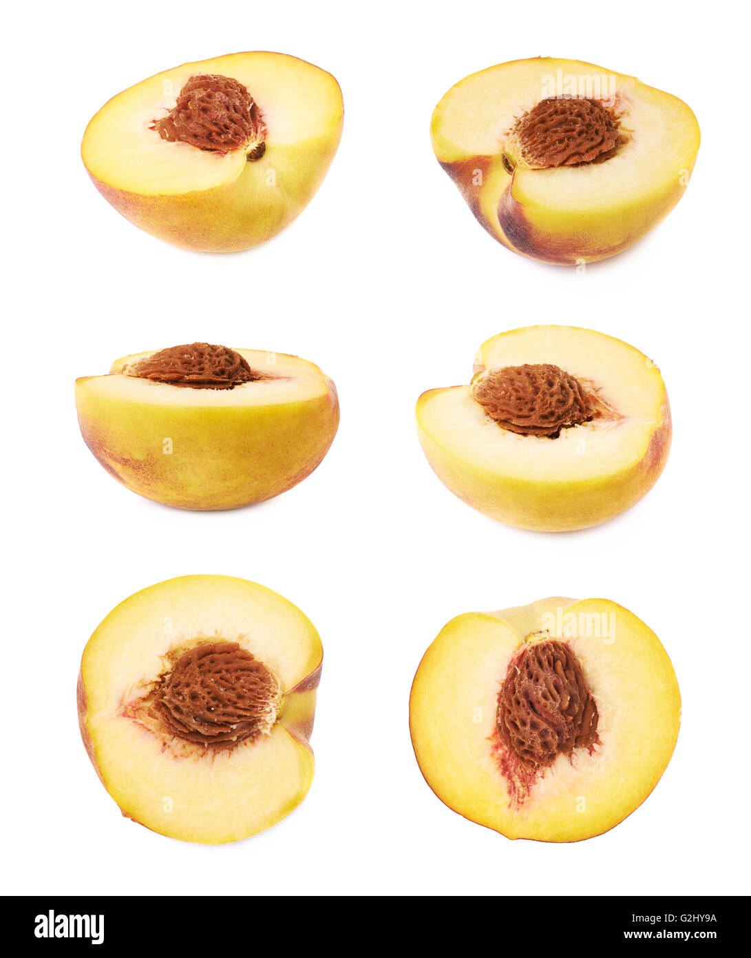 Half of a peach fruit isolated Stock Photo - Alamy