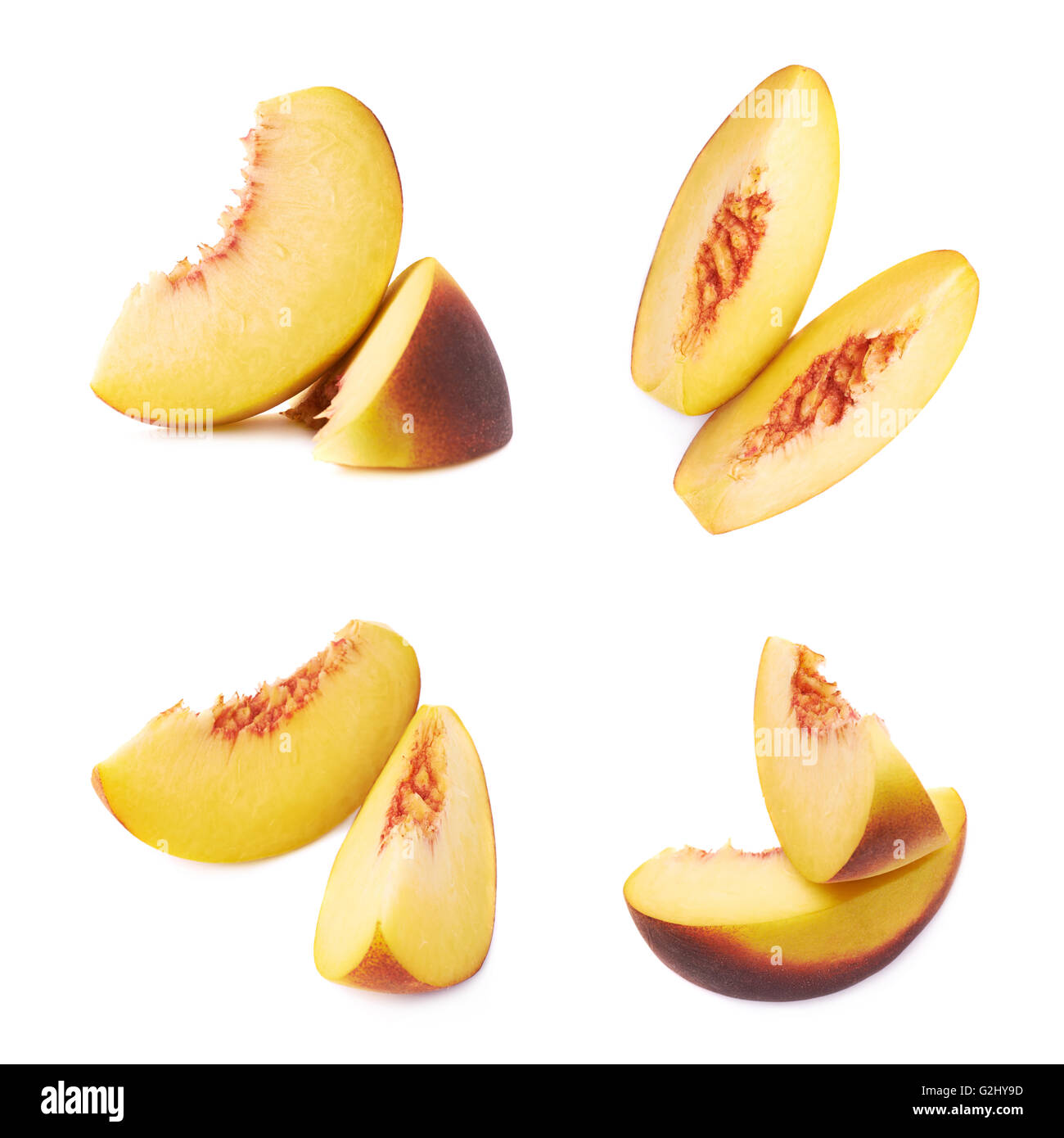 Peach fruit's slices composition isolated Stock Photo - Alamy