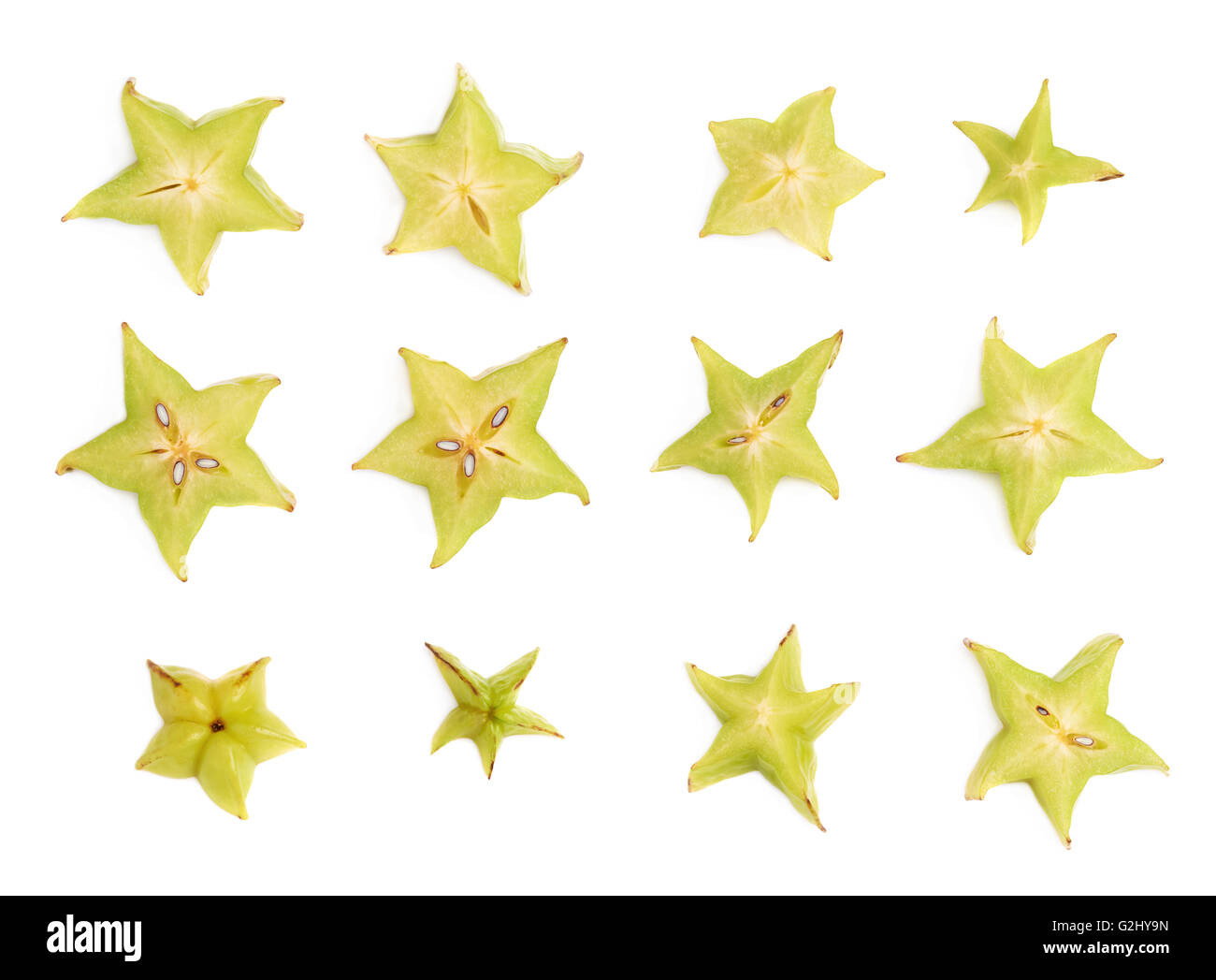 Averrhoa carambola starfruit cross-section isolated Stock Photo - Alamy