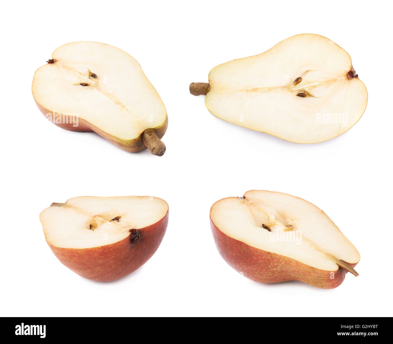 Red pear cut in half isolated Stock Photo - Alamy