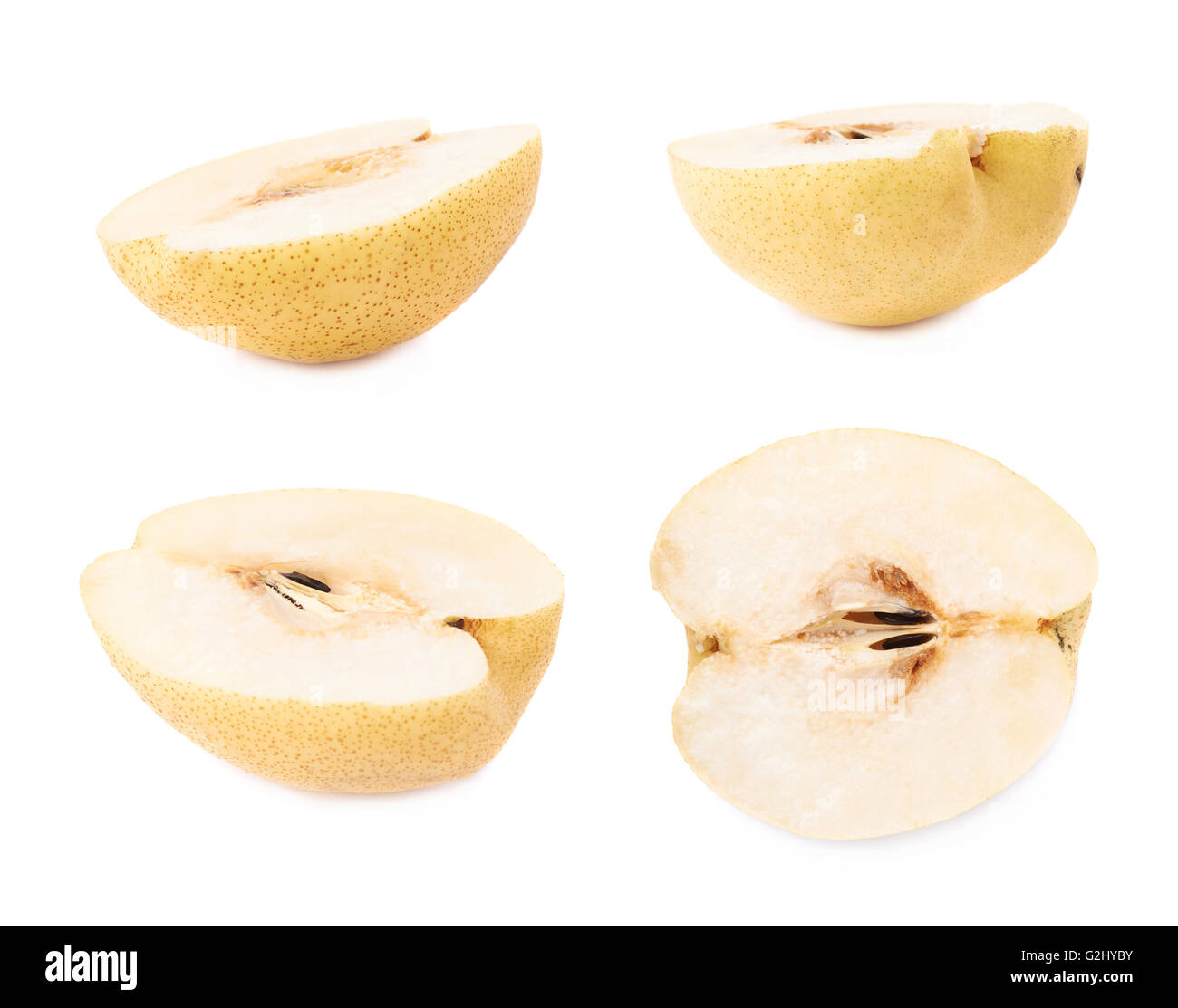 Yellow pear cut in half isolated Stock Photo - Alamy