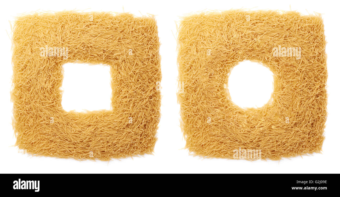 Square frame made of dry noodles pasta over isolated white background ...