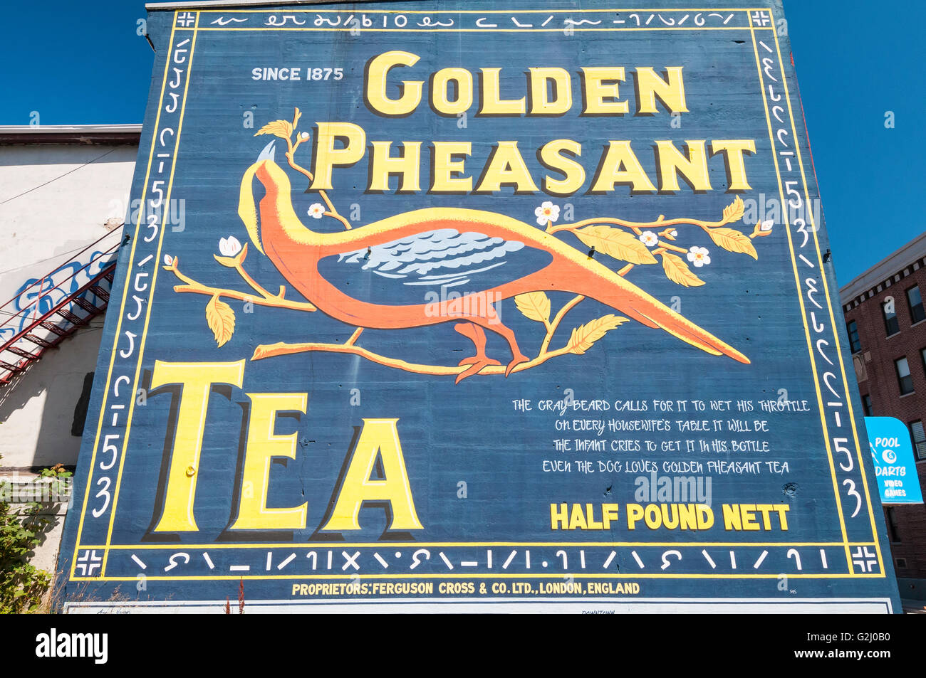 Golden Pheasant Tea mural, Water Street and St. John's Lane, St. John's ...
